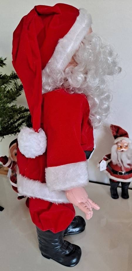 Large Santa Doll Dressed in Velvet Jacket, Pants and Plastic Black ...