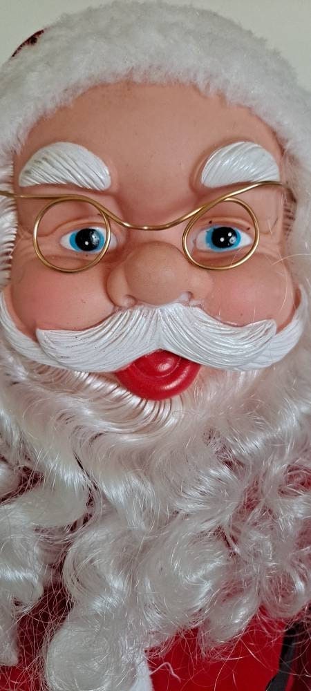 Large Santa Doll Dressed in Velvet Jacket, Pants and Plastic Black ...