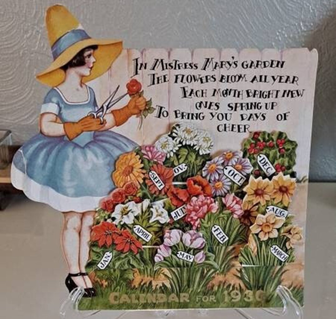 Antique Vintage 1930 Flower Garden Calendar Die Cut With Original Box ...