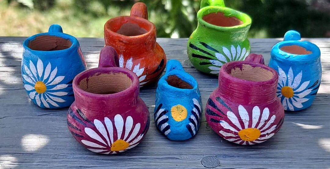 Miniature Painted Mexican Clay Pots, Jarritos, Mugs, Jugs - Etsy