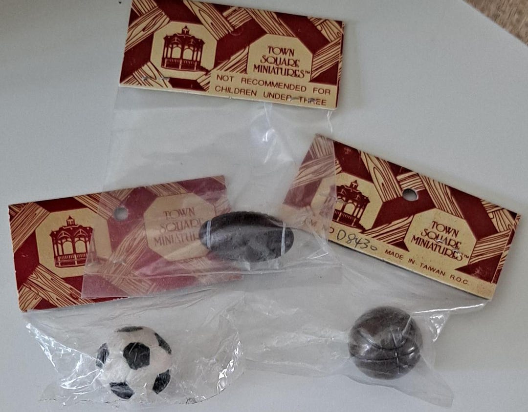 NOS Vintage Miniature Sports Balls, Cake Cupcake Decorations, Diorama ...