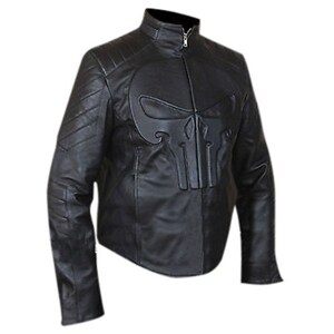 The Punisher Jon Bernthal Embossed Skull Black Halloween Leather Jacket ...
