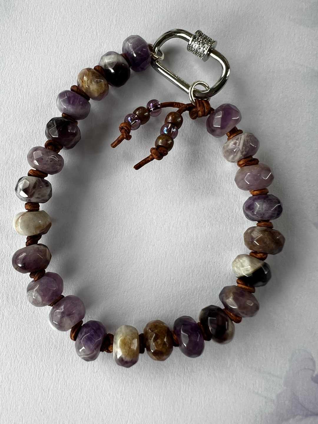 Leather Knotted Dog Teeth Amethyst Bracelet - Etsy
