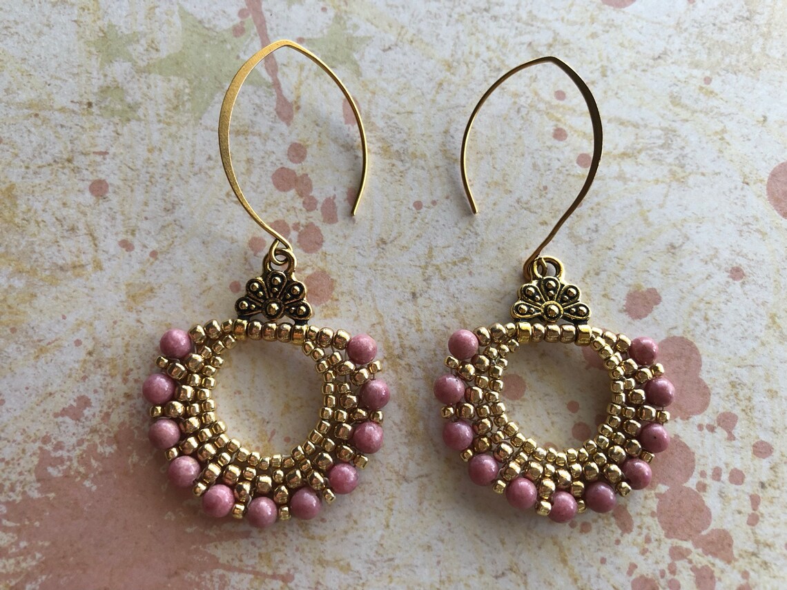 Pink Rhodonite Beaded Hoop Earrings - Etsy