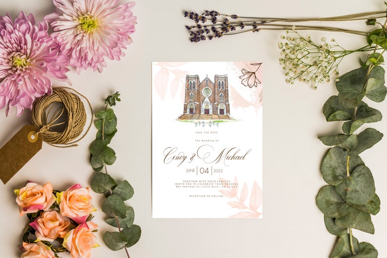 Custom Wedding Venue Invitation Card Church Portrait - Etsy