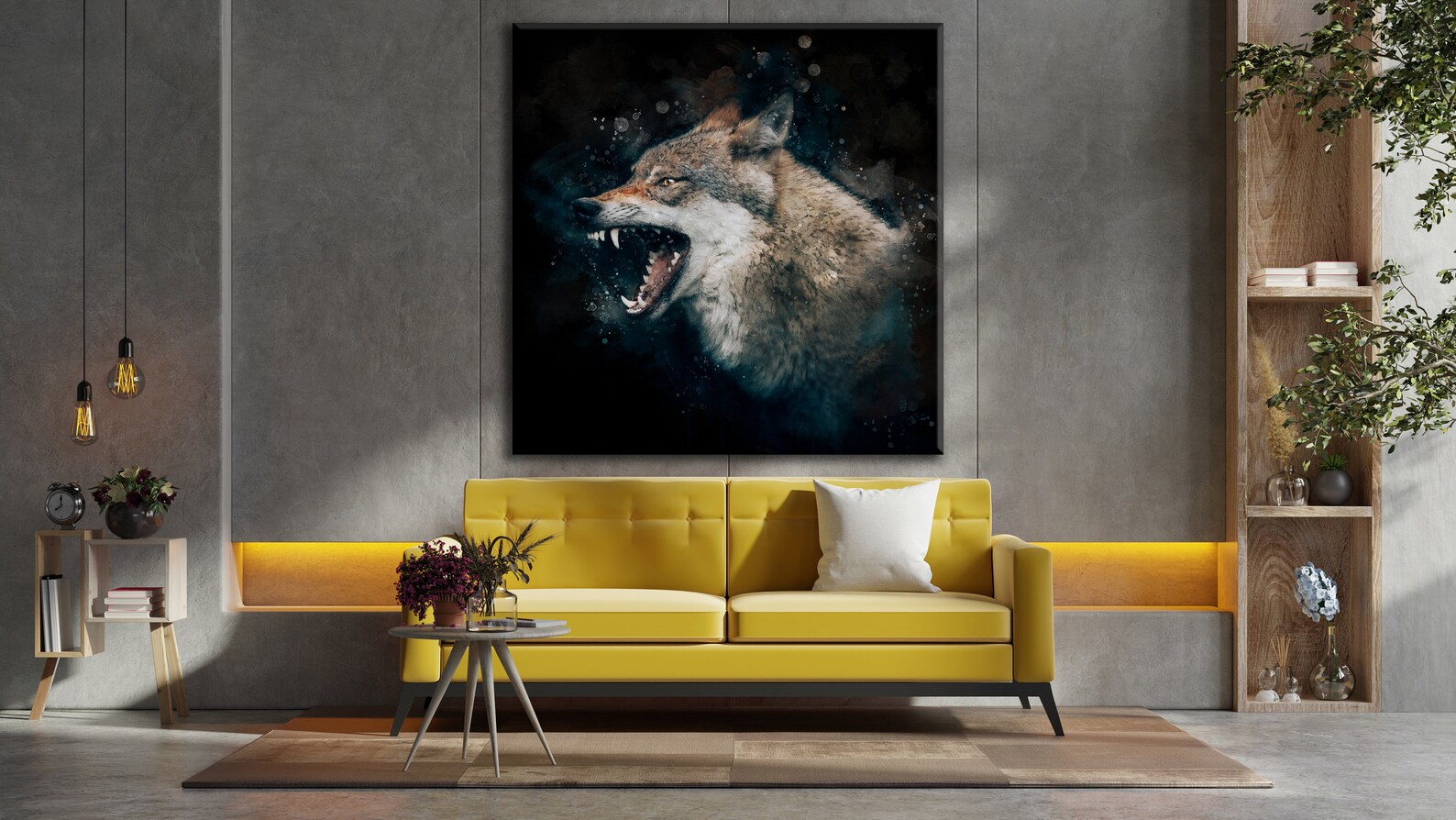 Wild Wolf Large Canvas, Living Room Wall Decor, Abstract Wolf Design ...