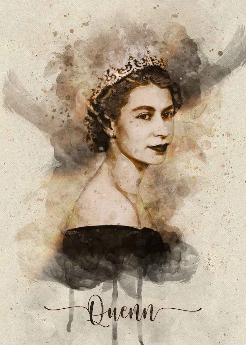 Queen Elizabeth II Art Print Monarchy Wall Decor Watercolor - Etsy