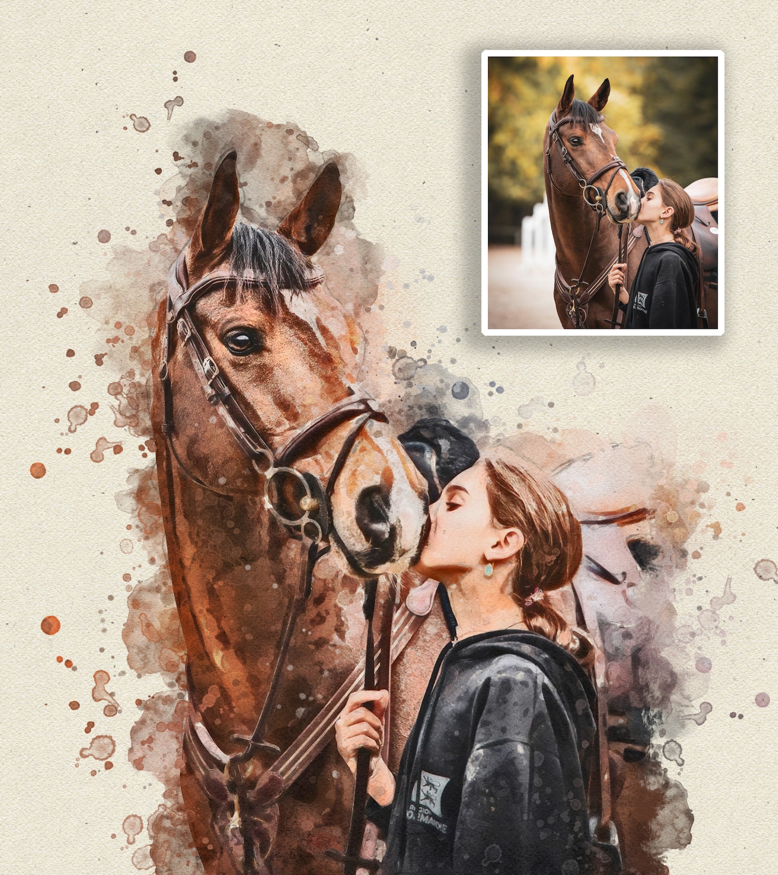 Custom Horse Watercolour Custom Drawing Horse Portrait From Photo ...