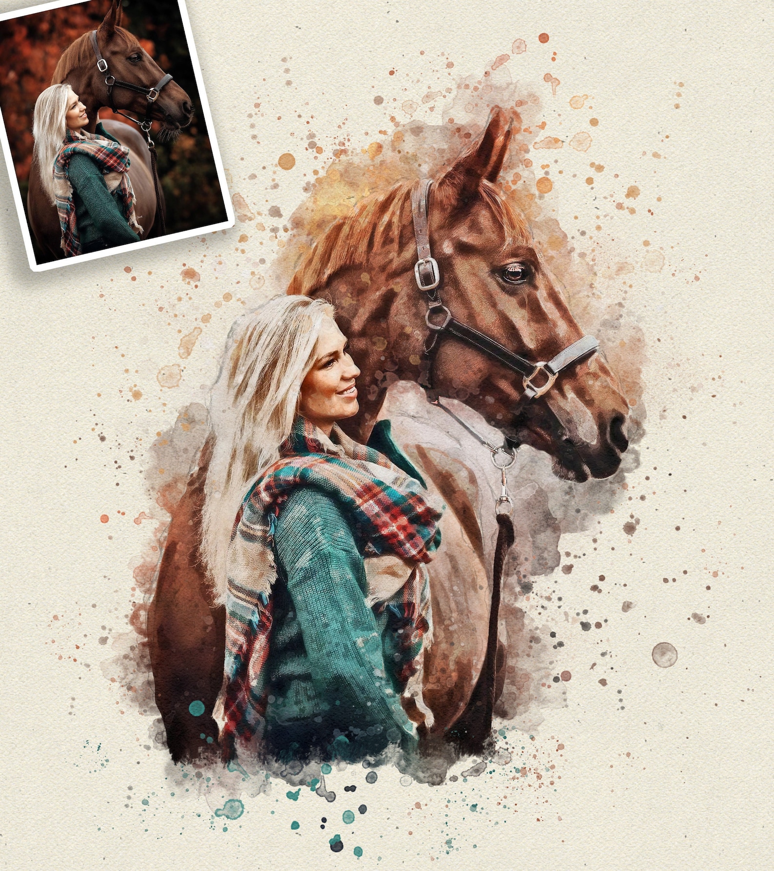 Custom Horse Watercolour Custom Drawing Horse Portrait From Photo ...