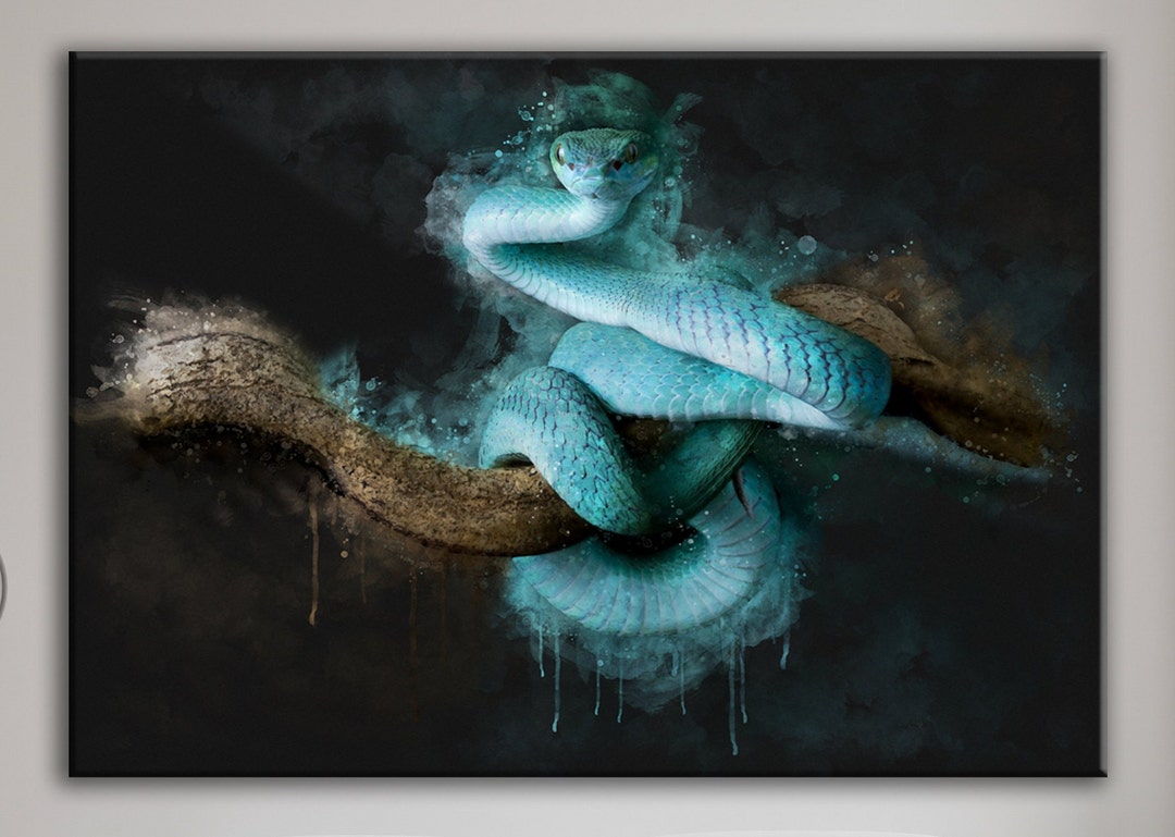 Blue Viper Snake Watercolor, Viper Snake Portrait, Wild Animals Large ...