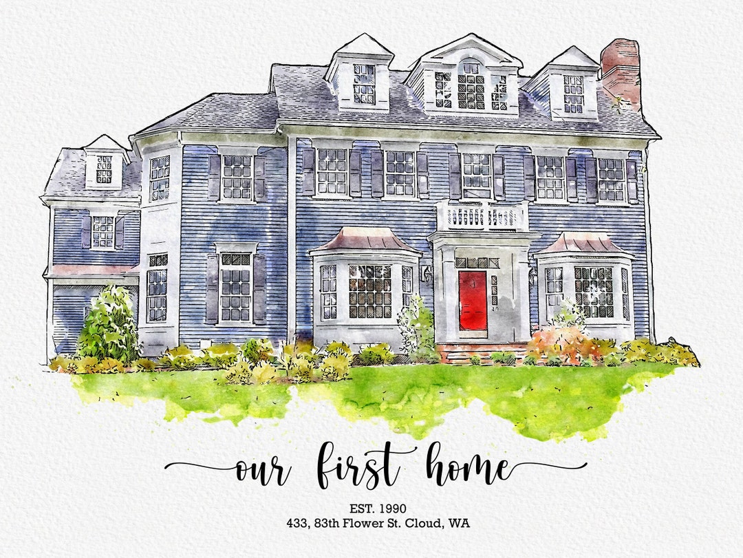 Personalized House Drawing , Custom House Portrait, New Home Gift, New ...