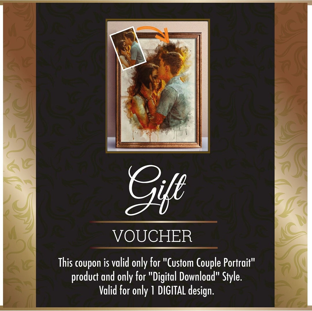 Custom Couple Portrait Gift Voucher, Couple Illustration Gift ...