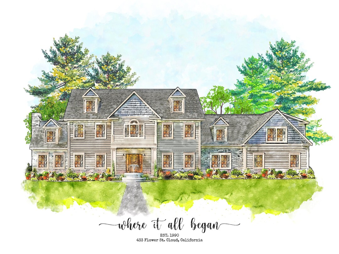 Custom Home Portrait, Christmas Gift, Gift for Her, Gift for Him, Gift ...