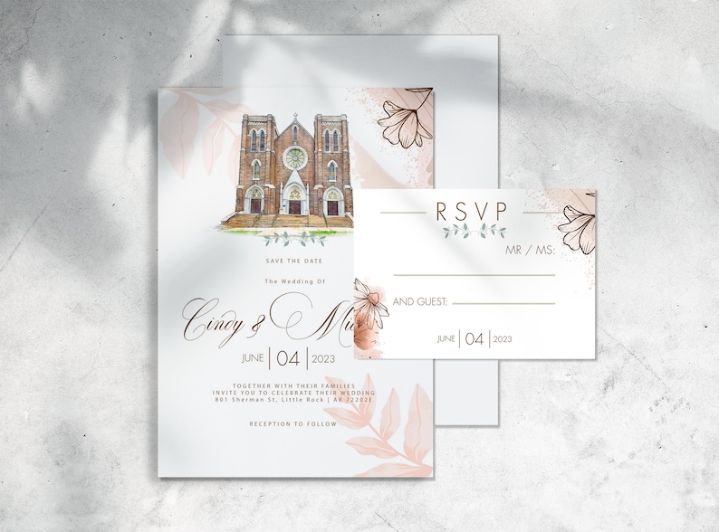 Custom Wedding Venue Invitation Card Church Portrait - Etsy