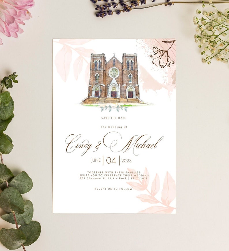 Custom Wedding Venue Invitation Card Church Portrait - Etsy