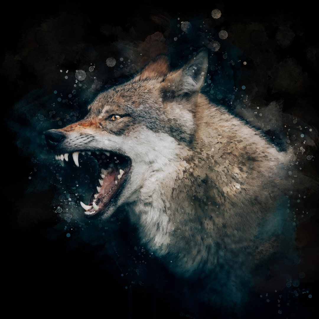 Wolf Art Canvas, Wall Decor, Abstract Wolf Design, Watercolor Canvas ...