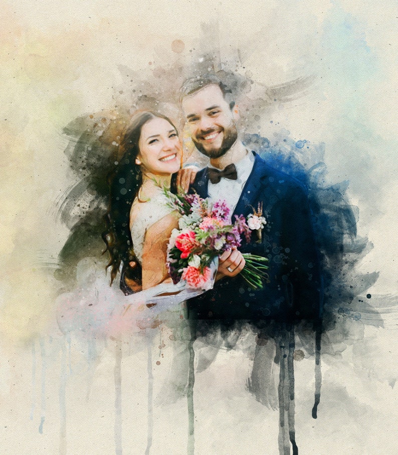 Wedding Photo Drawing From Photo, Custom Watercolor Portrait Couple ...