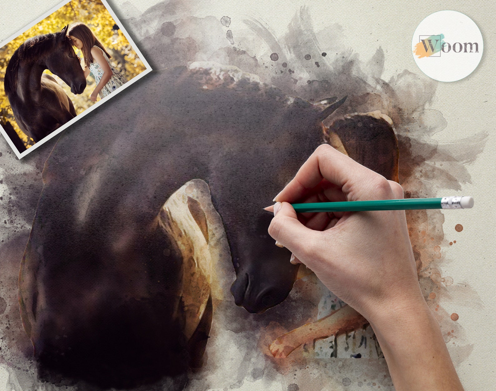 Custom Horse Watercolour Custom Drawing Horse Portrait From Photo ...