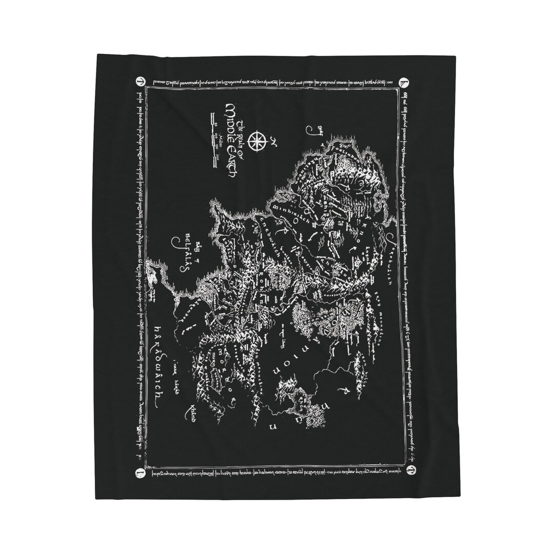 Middle Earth Map Velveteen Plush Blanket Black and White Lord of the ...