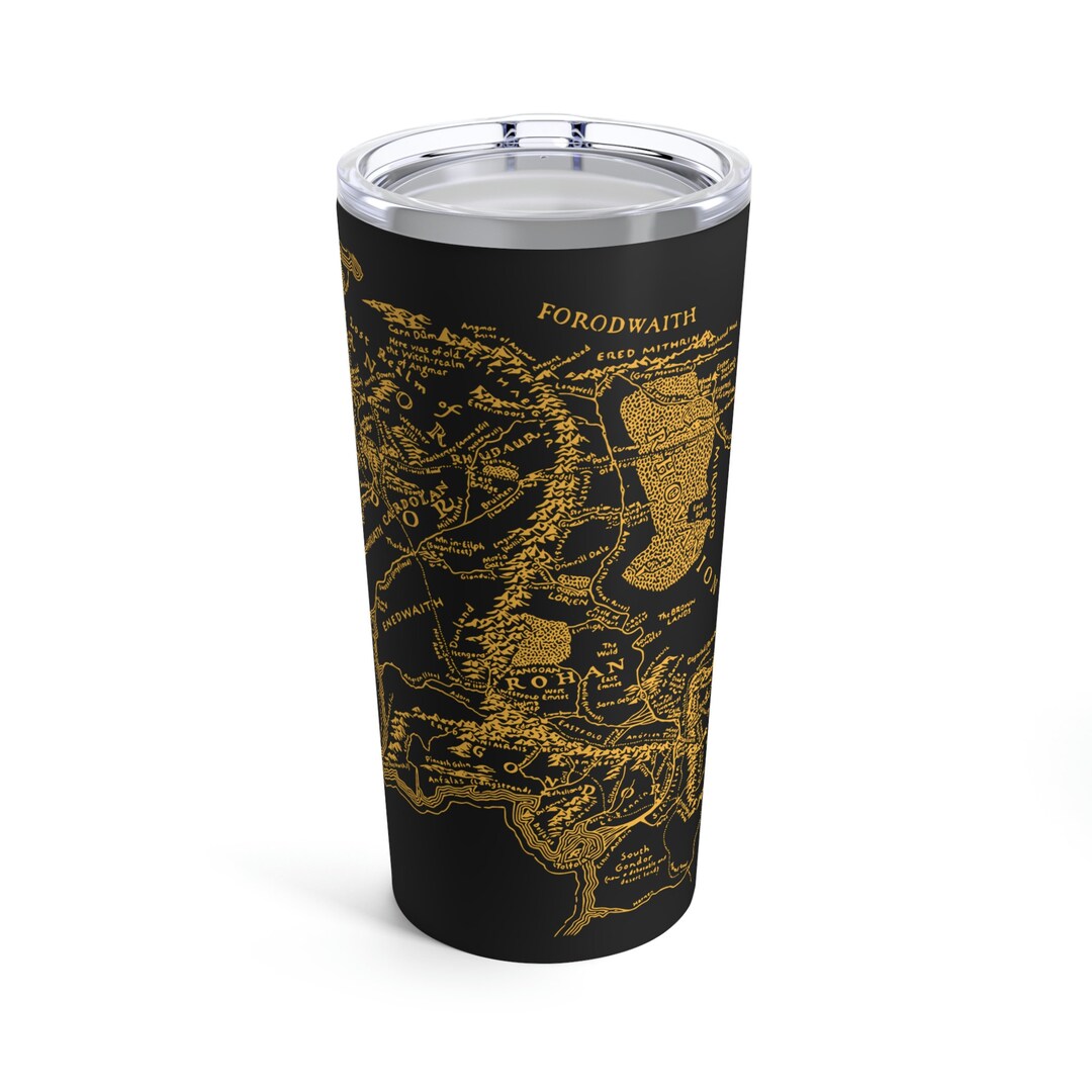 Middle Earth Map Tumbler 20oz | Gold Lord of the Rings Gift | LOTR ...
