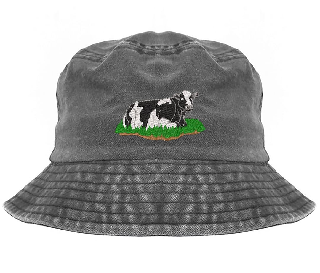 Cow Embroidered Bucket Hat Holstein Cow Laying Down Scene - Etsy