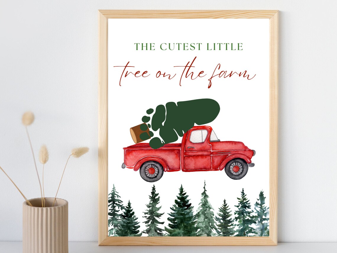 Christmas Tree Footprint Art: Red Truck Holiday Keepsake (PDF Download ...