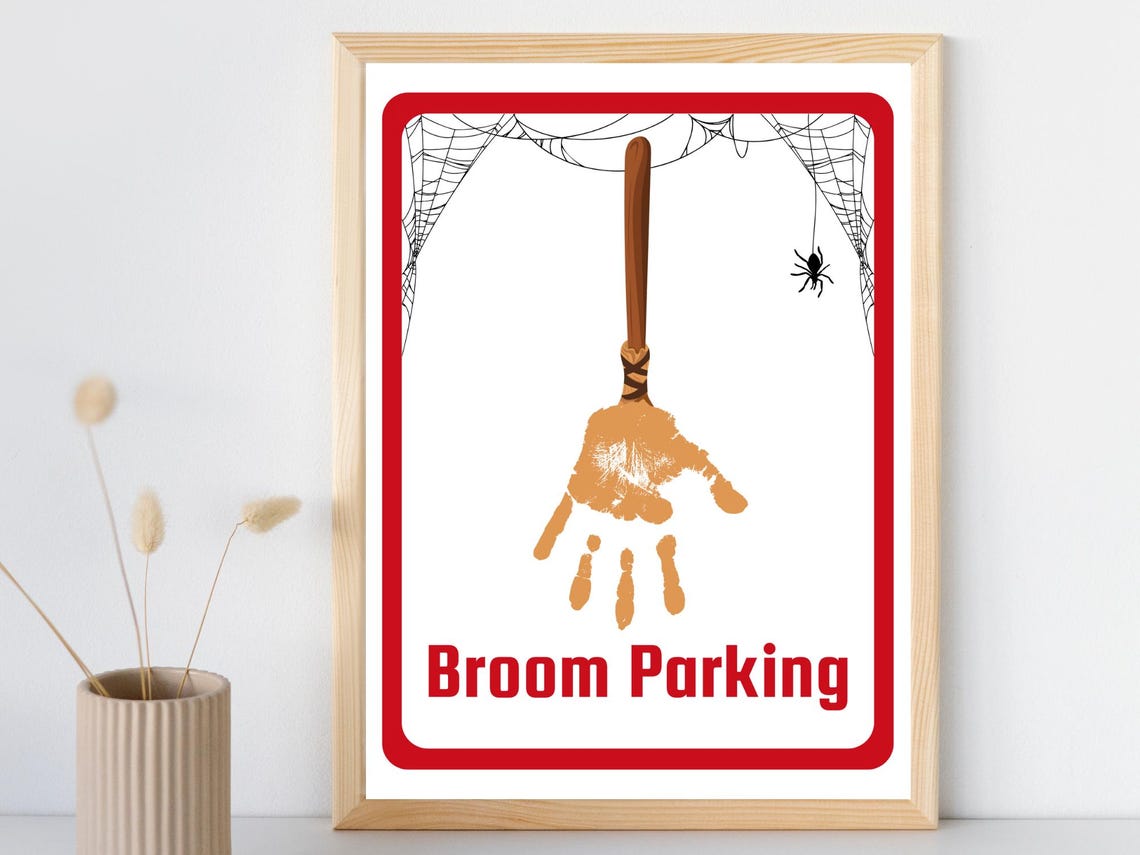 Halloween Handprint Craft: Witch Broom Parking Art Template (PDF ...