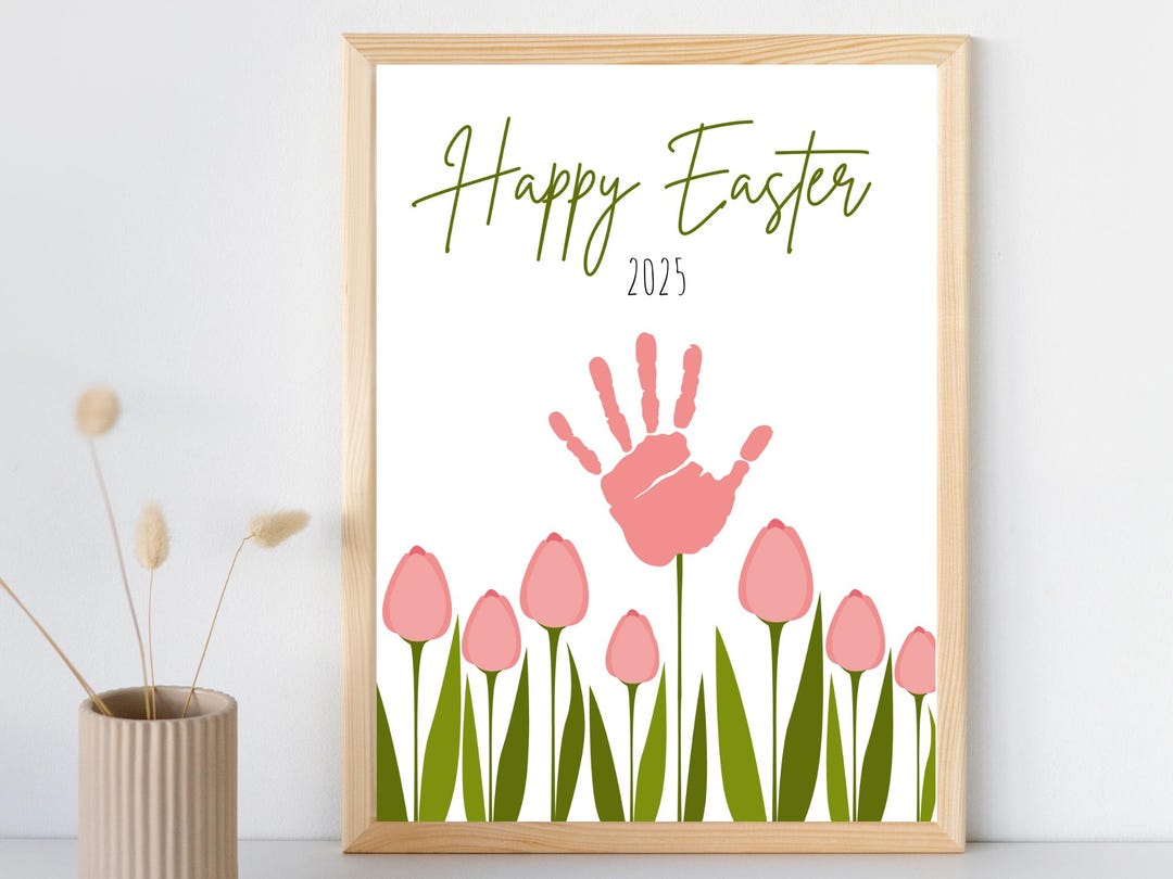 Happy Easter 2025 Tulips Children's Handprint Printable | DIY Baby ...