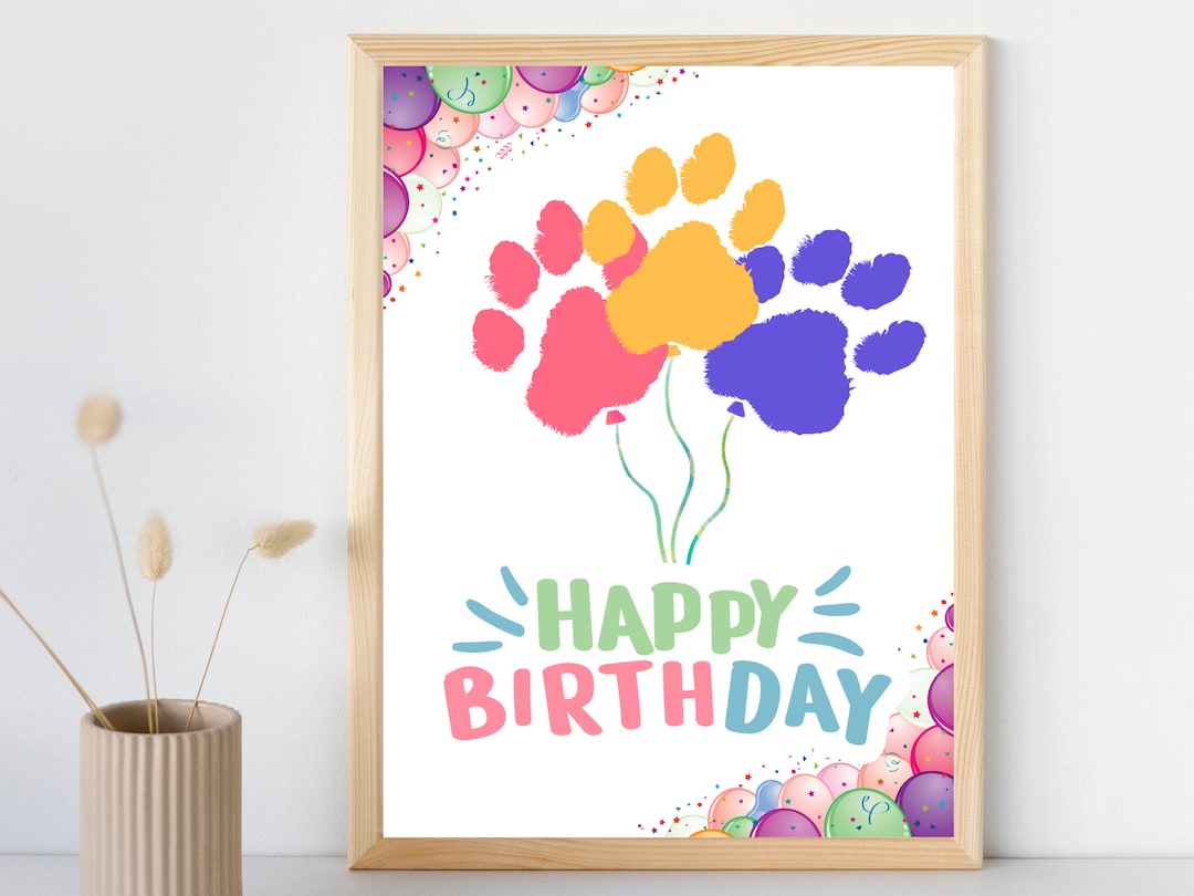 Happy Birthday Paw Print Keepsake Printable | DIY Dog Print Birthday ...