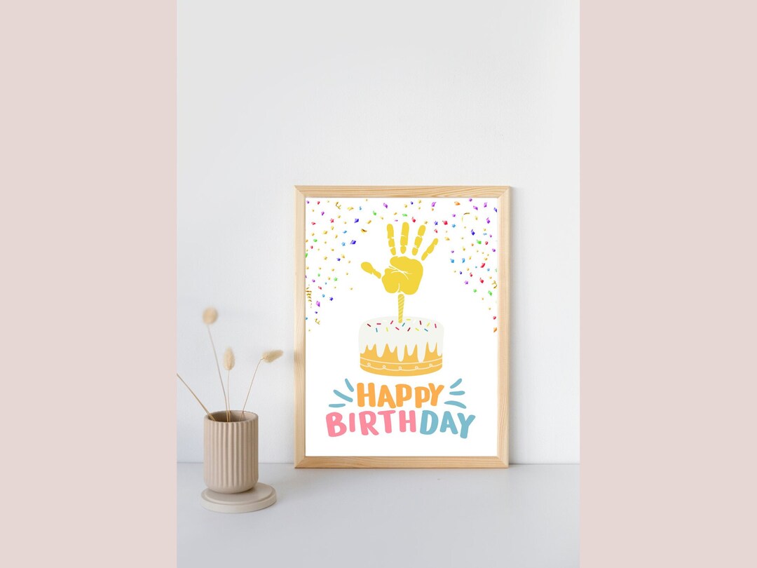 Happy Birthday Handprint Keepsake Printable DIY Handprint Birthday Cake ...