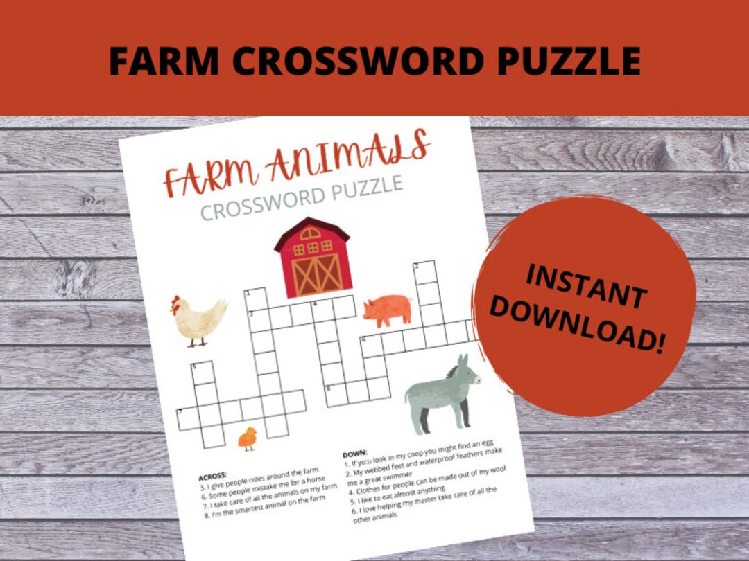 Easy Farm Crossword Puzzle printable Party Game - Etsy