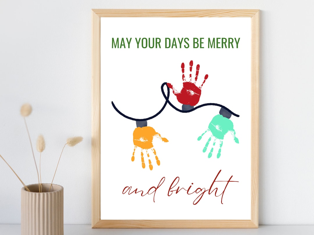 Merry and Bright Handprint Lights Printable | DIY Christmas Craft for ...