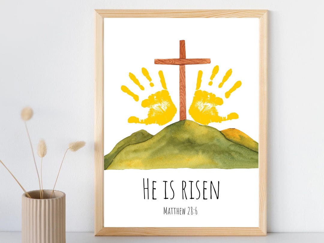 He is Risen Religious Easter Hand Print Printable | Baby Easter Craft ...