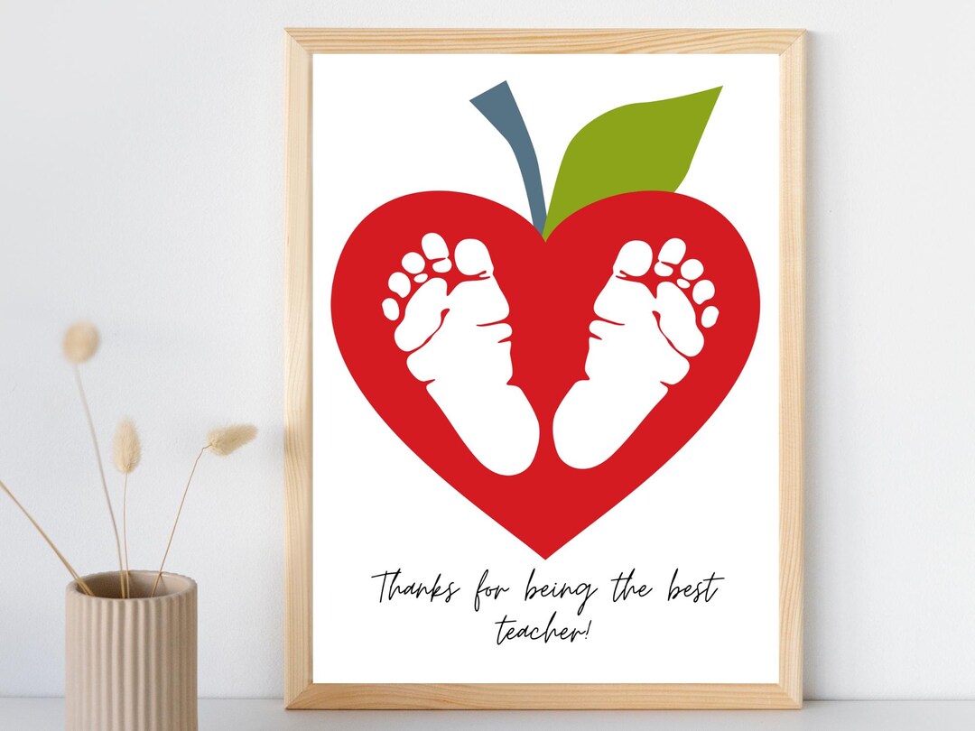 Teacher Appreciation Footprint Art: Apple Thank You Card (PDF Download ...