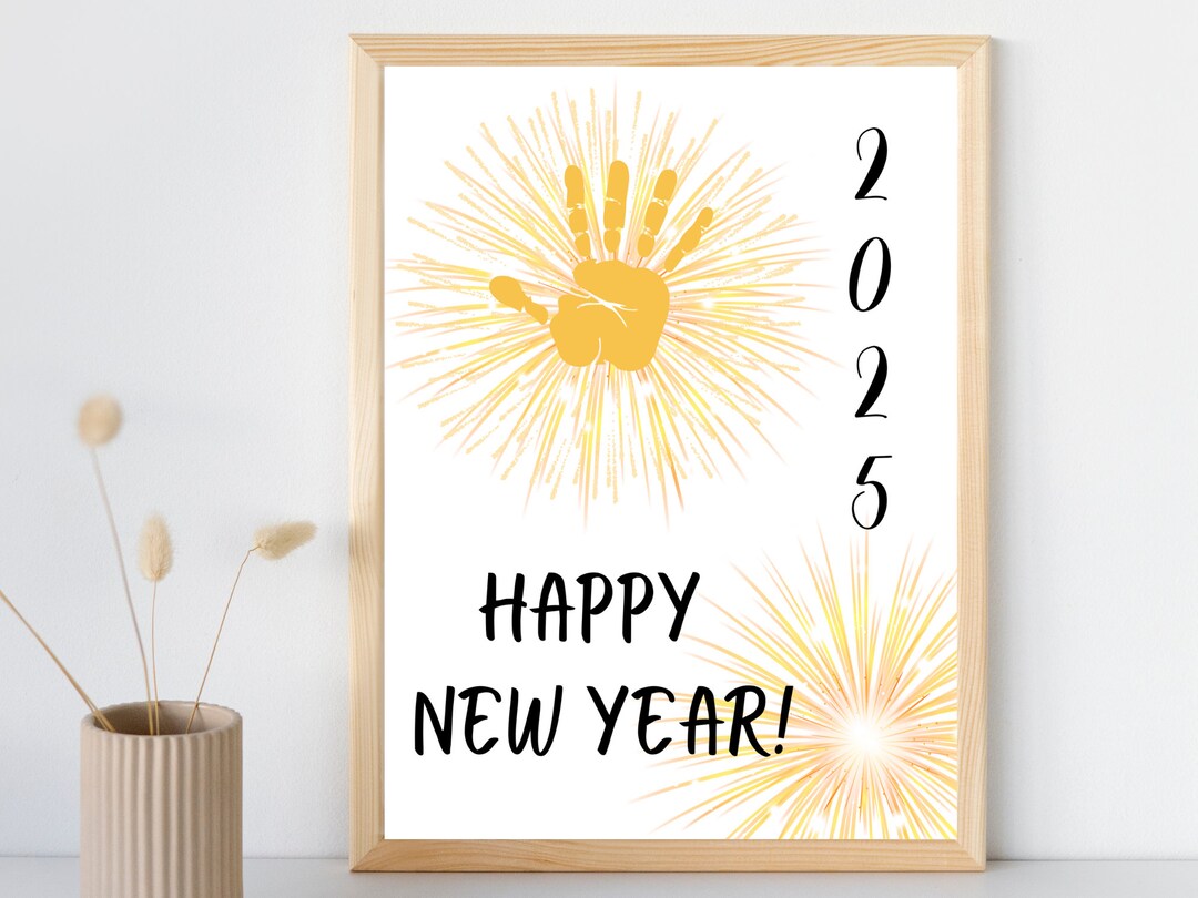 Happy New Year 2025 Baby Hand Print Printable New Years DIY Greeting ...