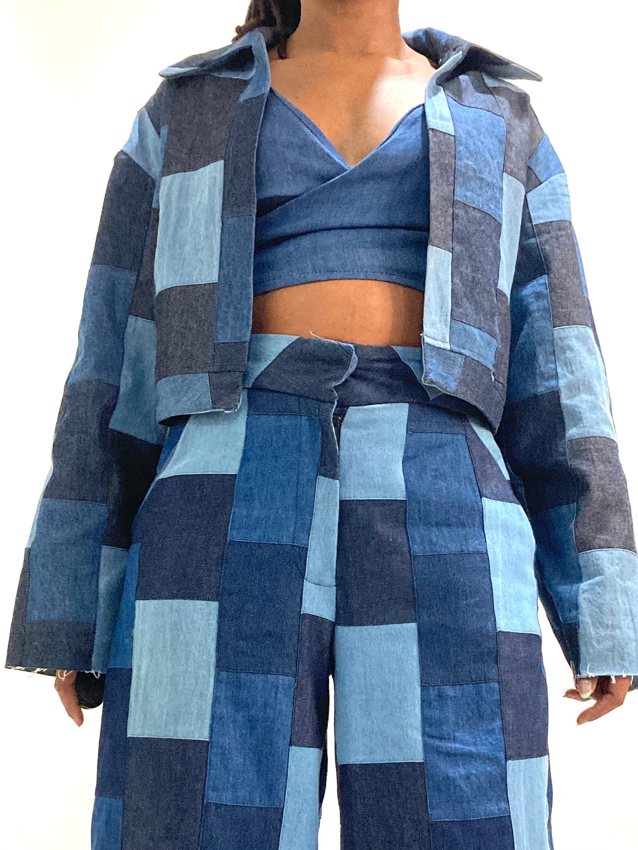 Women's Patchwork Denim Jacket, Wide Sleeve Jacket, Women's Denim Top ...