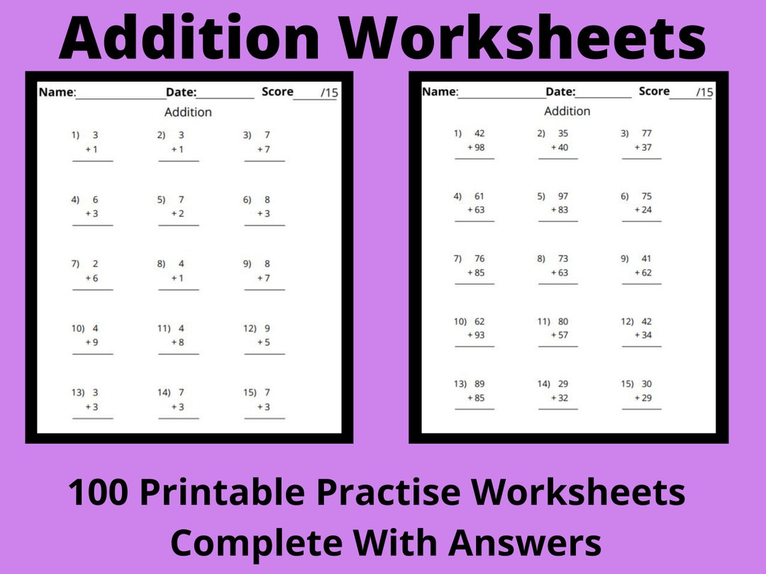 Math Addition Worksheet, 100 Practice Math Worksheets With Answers ...