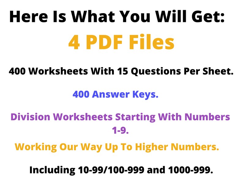 Division Math Worksheets, 400 Practice Problems (printable PDF) - Etsy