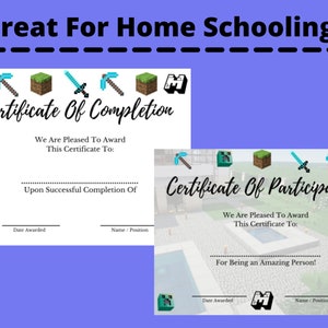 Certificate of Participation - Minecraft Theme, 4 Different Style ...