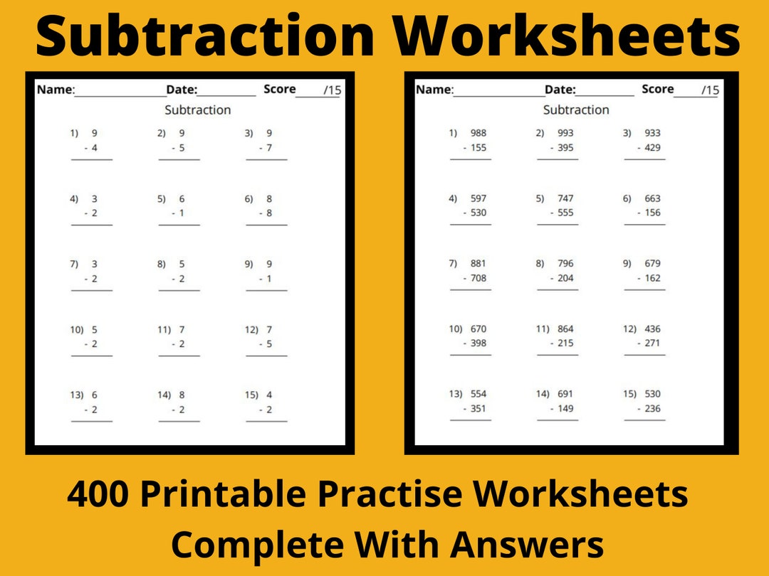 Math Subtraction Worksheet, 400 Practice Math Worksheets With Answers ...