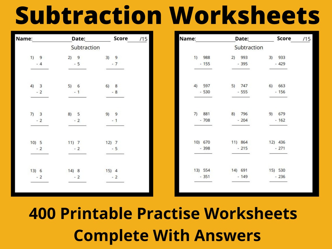 Math Subtraction Worksheet, 400 Practice Math Worksheets With Answers ...