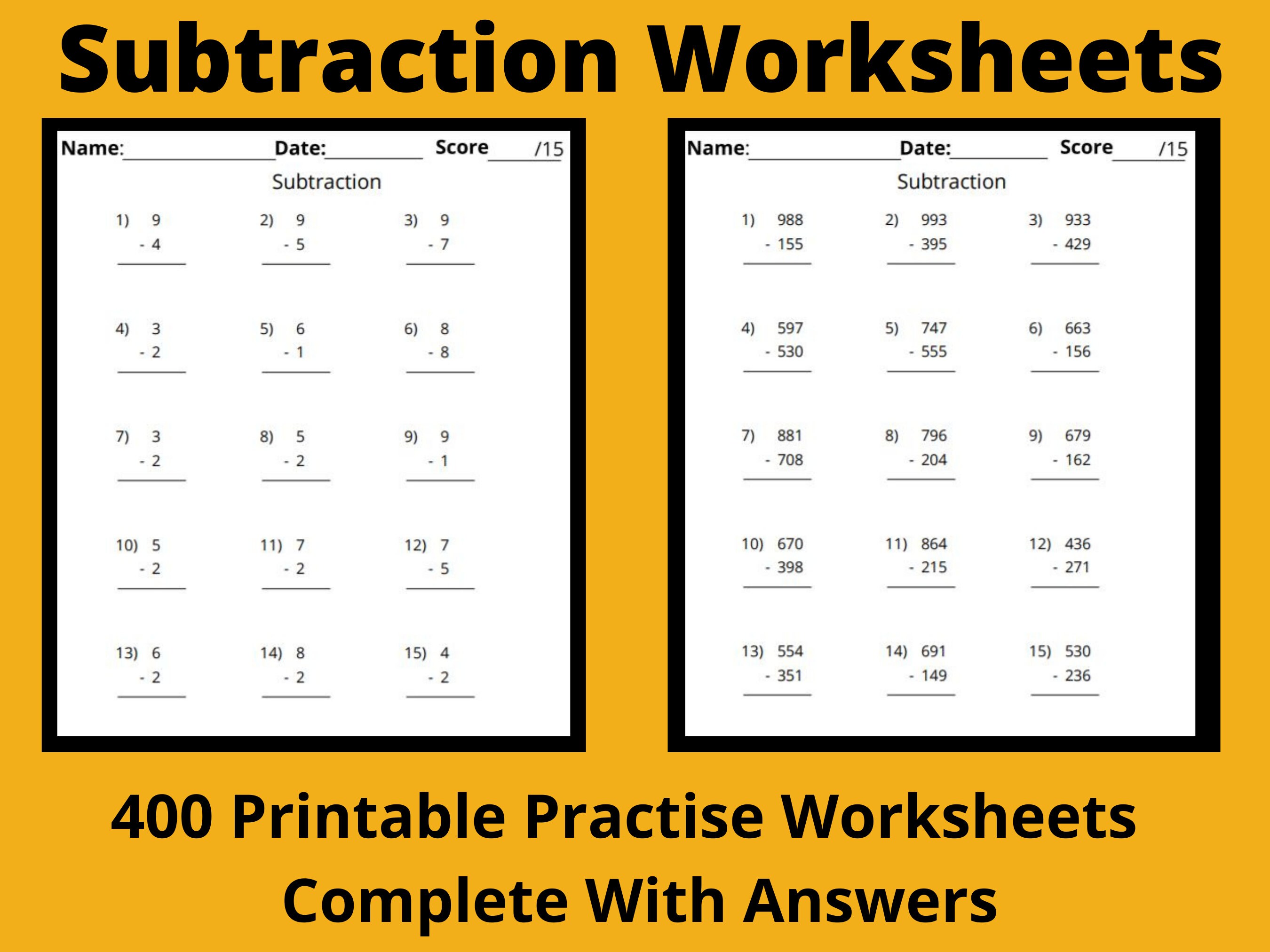 Math Subtraction Worksheet, 400 Practice Math Worksheets With Answers ...