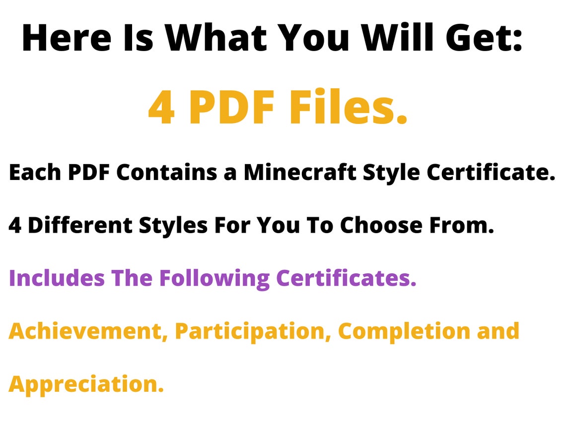 Certificate of Participation Minecraft Theme, 4 Different Style ...