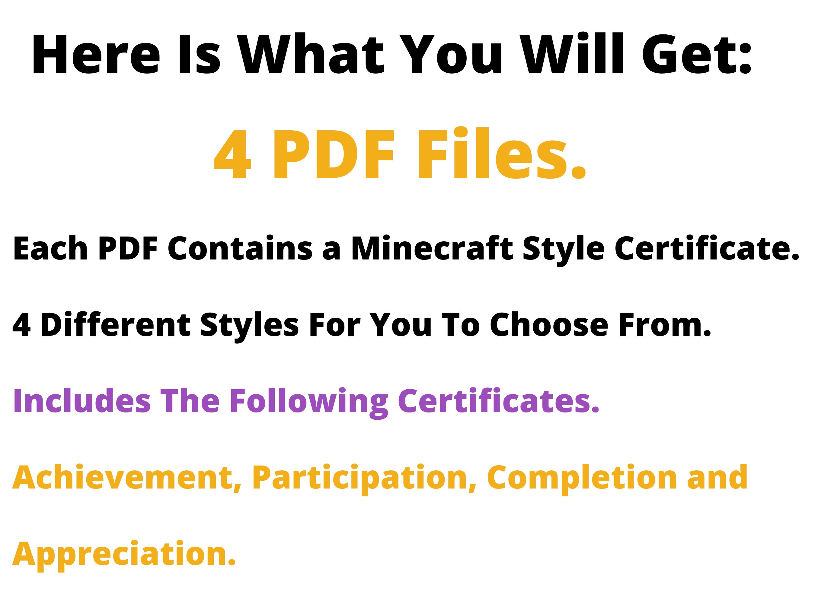 Certificate of Participation - Minecraft Theme, 4 Different Style ...