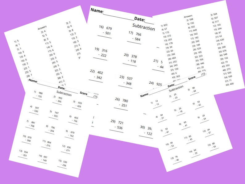 Math Subtraction Worksheet, 400 Practice Math Worksheets With Answers ...