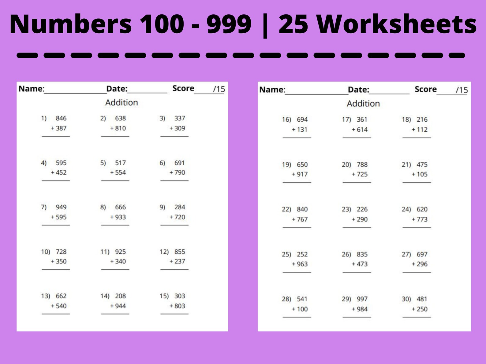 Math Addition Worksheet, 100 Practice Math Worksheets With Answers ...