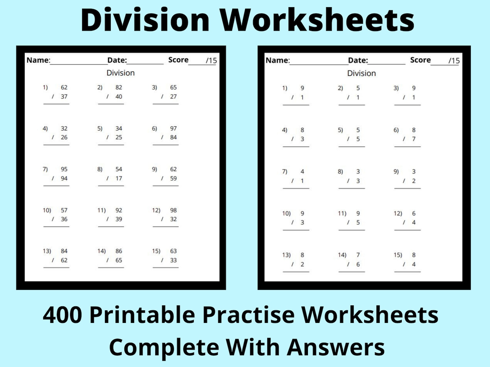 Math Division Worksheets, 400 Practice Math Worksheets With Answers ...