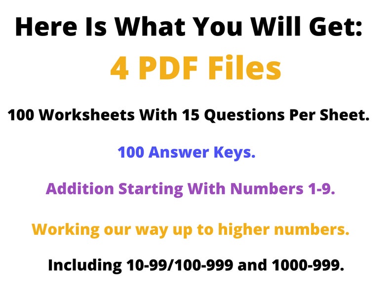 Math Addition Worksheet, 100 Practice Math Worksheets With Answers ...