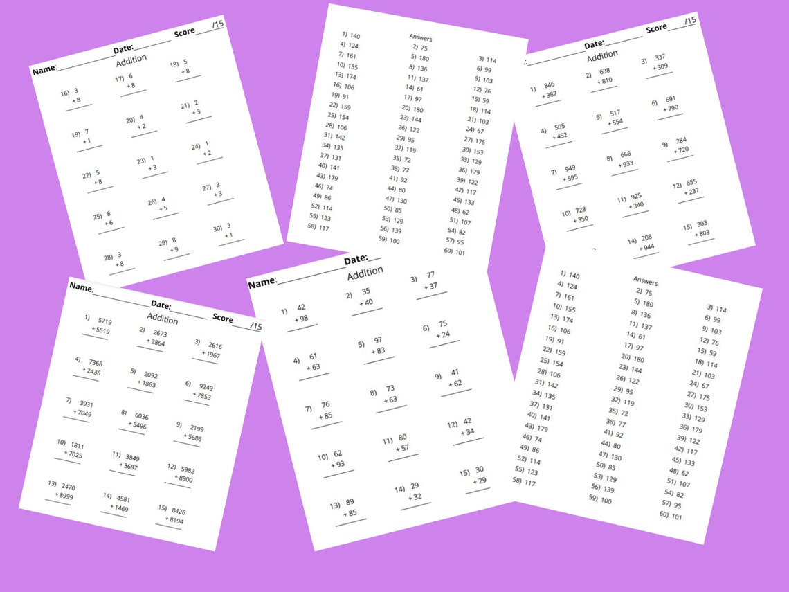 Math Addition Worksheet, 100 Practice Math Worksheets With Answers ...