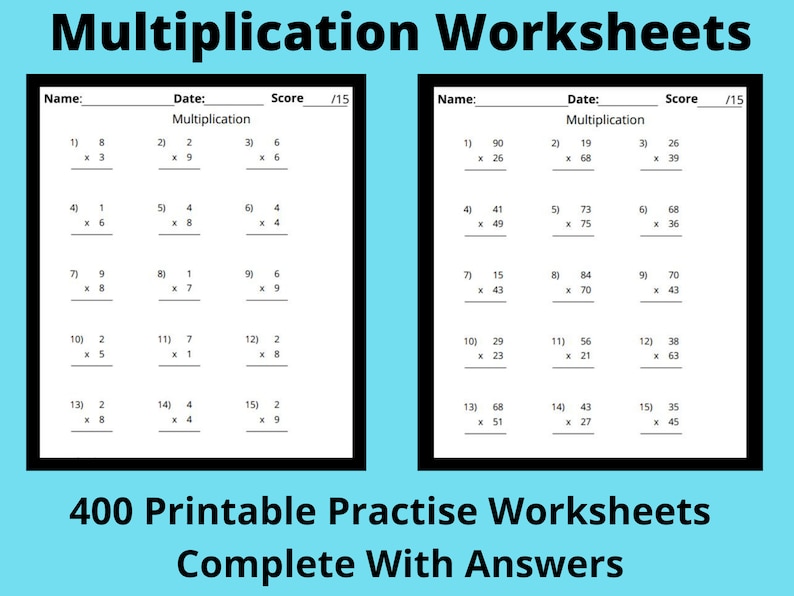 Math Multiplication Worksheets, 400 Practice Math Worksheets With ...
